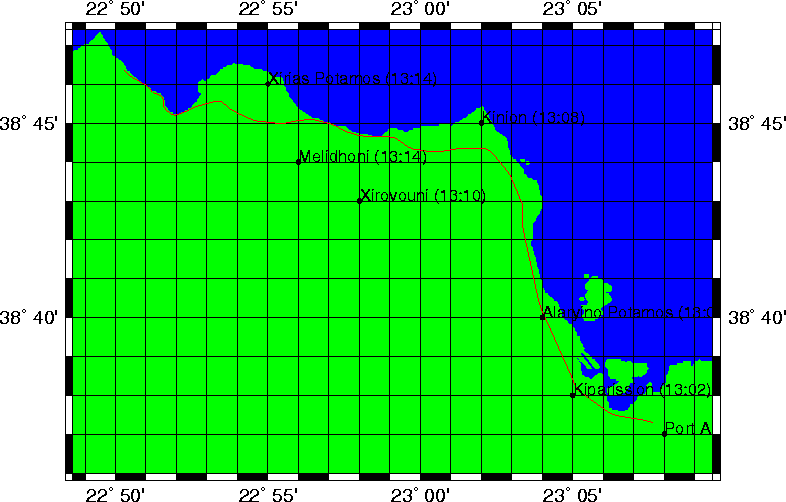 Detailed Trip Part Map 38°37'N, 22°50'E - 38°46'N, 23°8'E